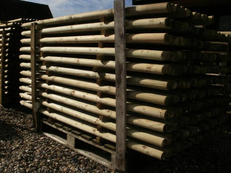 10 x 1.8m (6ft) tall x 50mm dia. round pressure treated wooden fence ...
